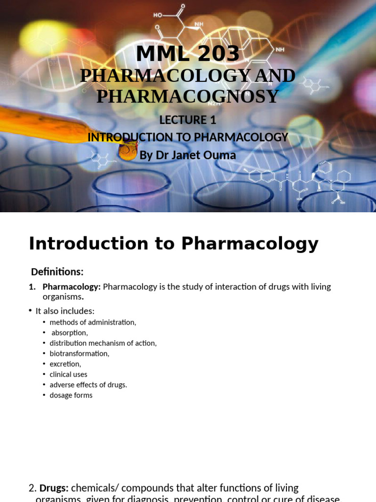 Lecture 1 Introduction To Pharmacology | PDF | Receptor Antagonist | Receptor (Biochemistry)