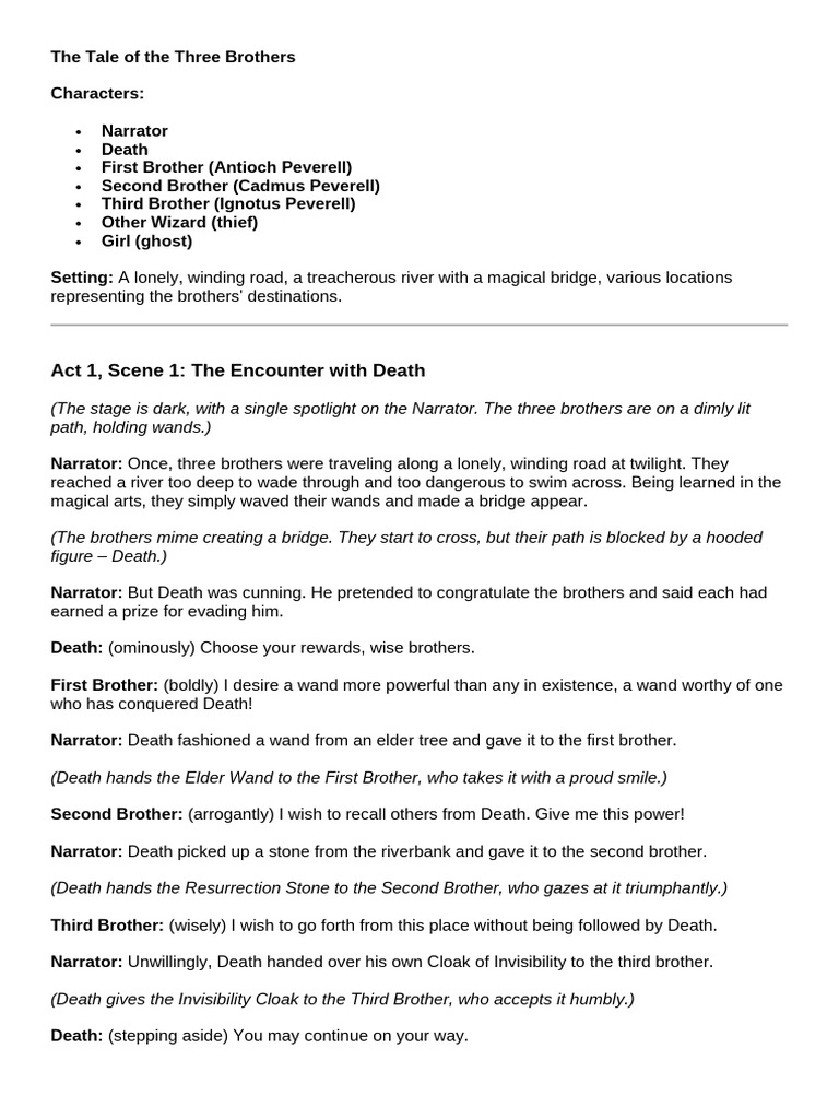 The Tale of the Three Brothers Script | PDF