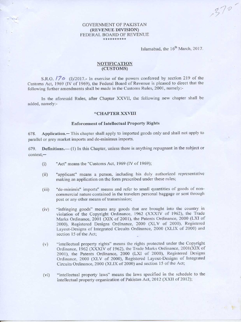 Sro 170 (1) - 2017 | PDF