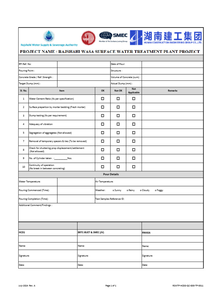 33_Concrete Pouring Details Checklist (RSWTP HCEG QC G00 TP 0011) | PDF ...