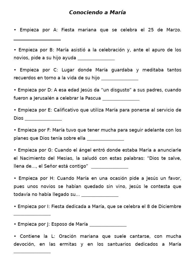 Actividades sobre la Virgen María para niños | PDF | María, madre de ...