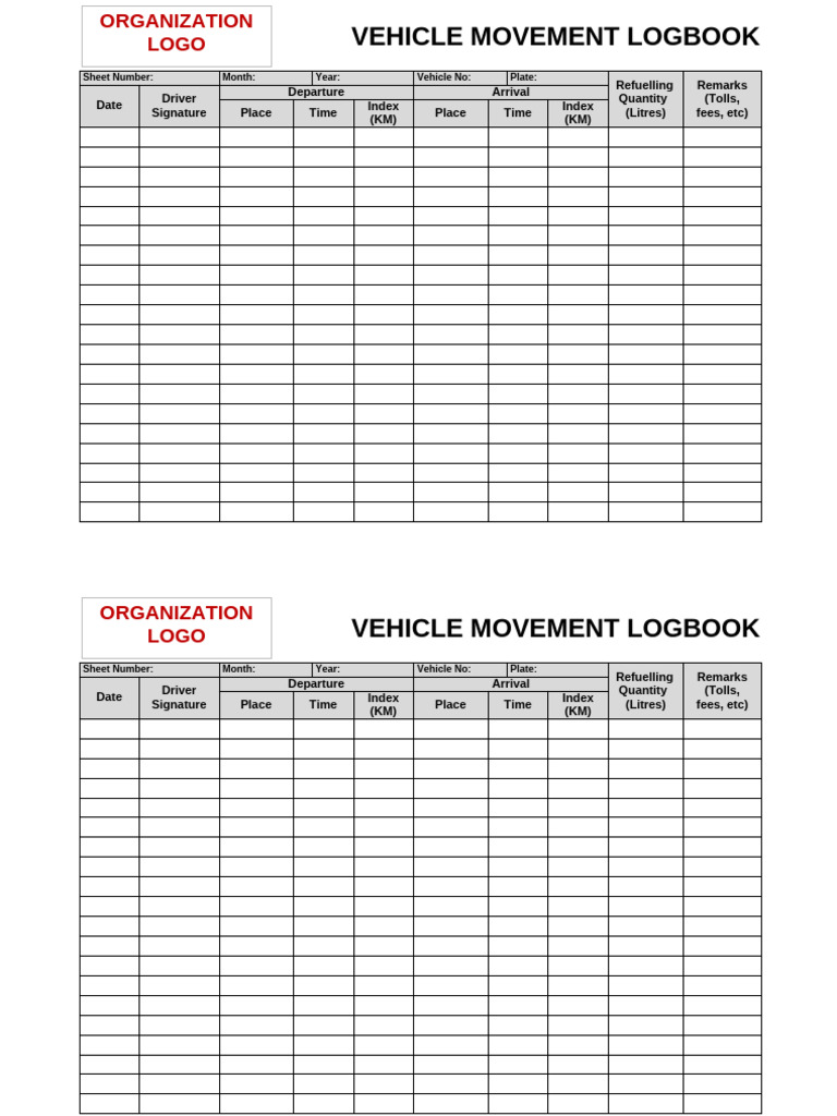 TEMPLATE - Vehicle Movement Logbook | PDF