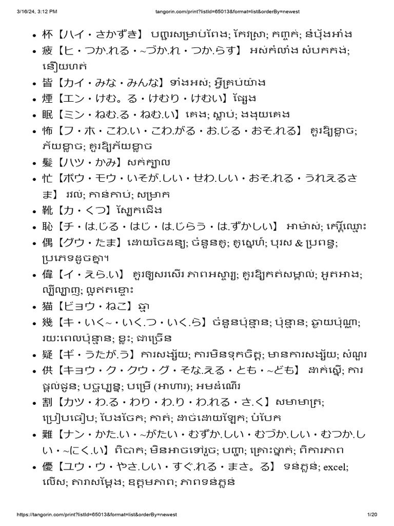 JLPT N3 Kanji - Khmer | PDF