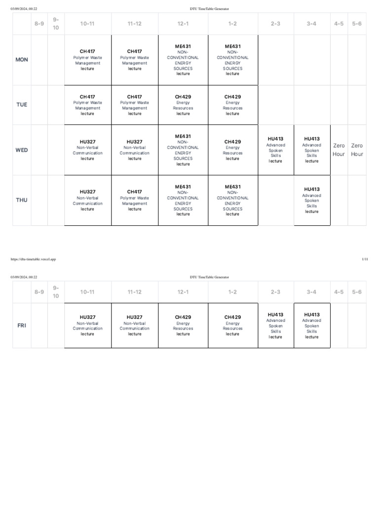 DTU TimeTable Generator A | PDF