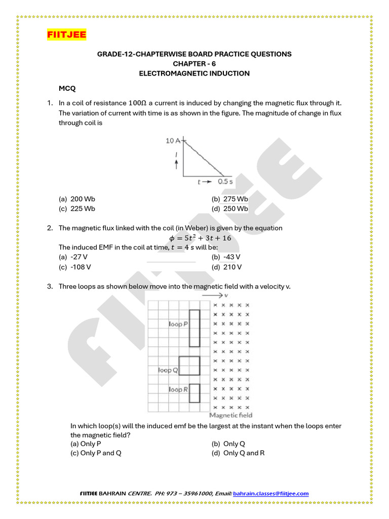 Grade 12 Electromagnetic Induction MCQs | PDF | Inductor | Inductance
