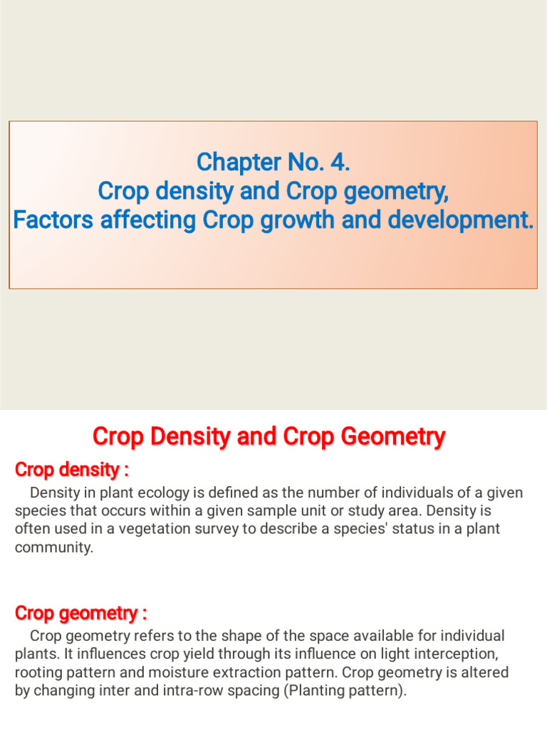 Crop Density and Geometry Factors | PDF | Plant Hormone | Nutrients