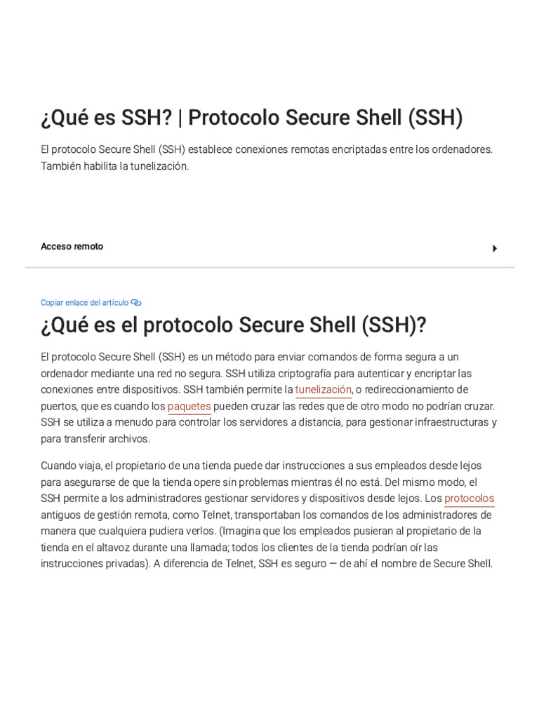 Definición del Protocolo SSH | PDF | Protocolos de internet | Protocolo de Control de Transmisión