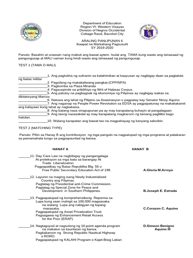 Grade-6-AP-Q-4-SY-2019-2020 (1) ARAL PAN | PDF
