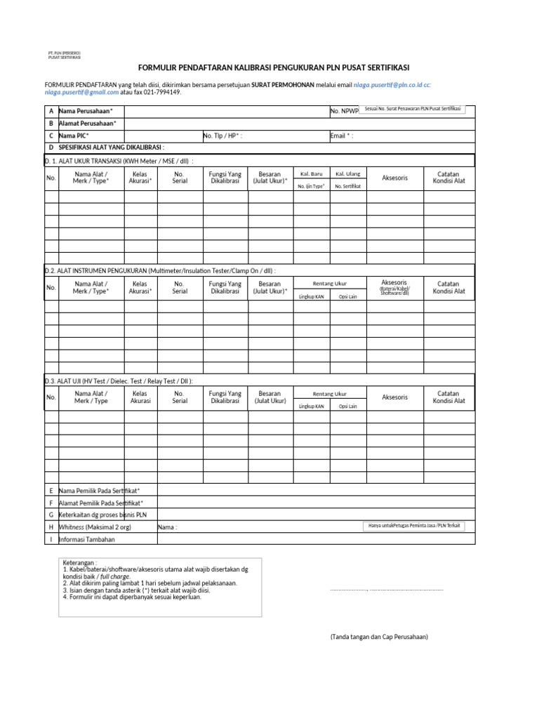 Formulir Kalibrasi Alat PLN | PDF