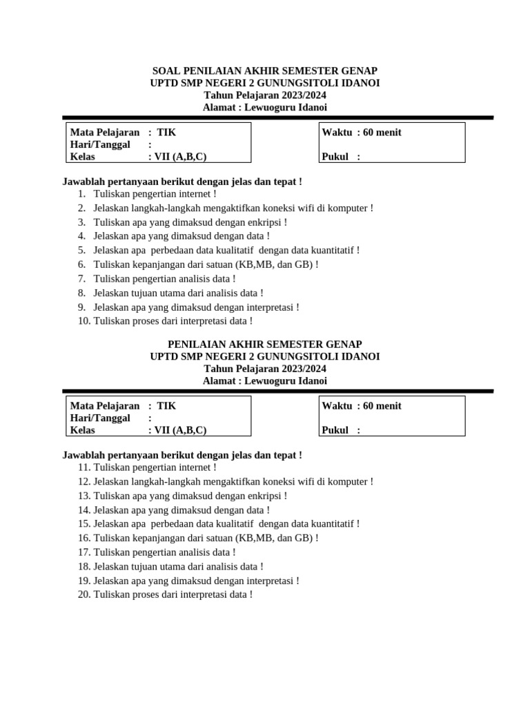 Soal Pas Tik 7 | PDF
