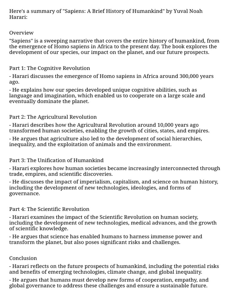 A Summary of Sapiens - A Brief History of Humankind by Yuval Noah ...