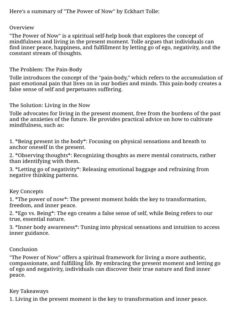 Summary of The Power of Now | PDF