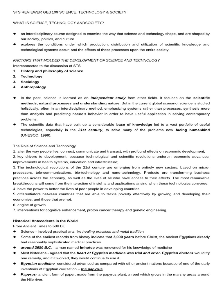 STS REVIEWER GEd 109 SCIENCE CHAPTER 1 Belle | PDF | Anno Domini | Science