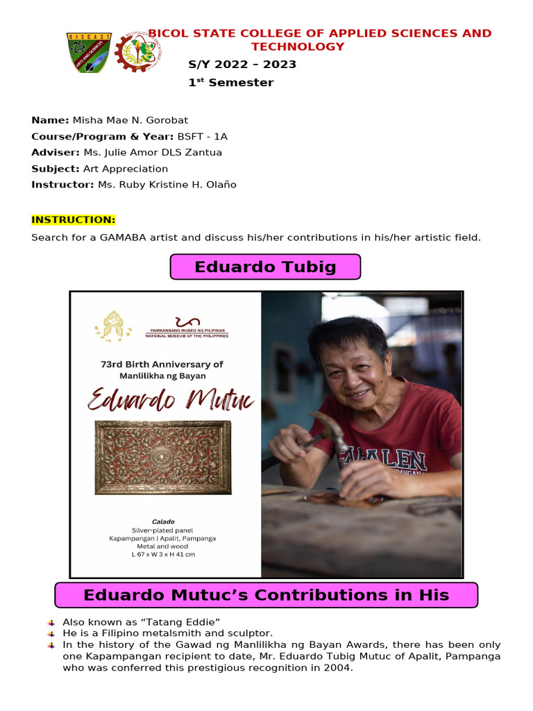 GAMABA Artist (Eduardo Mutuc) | PDF | Philippines