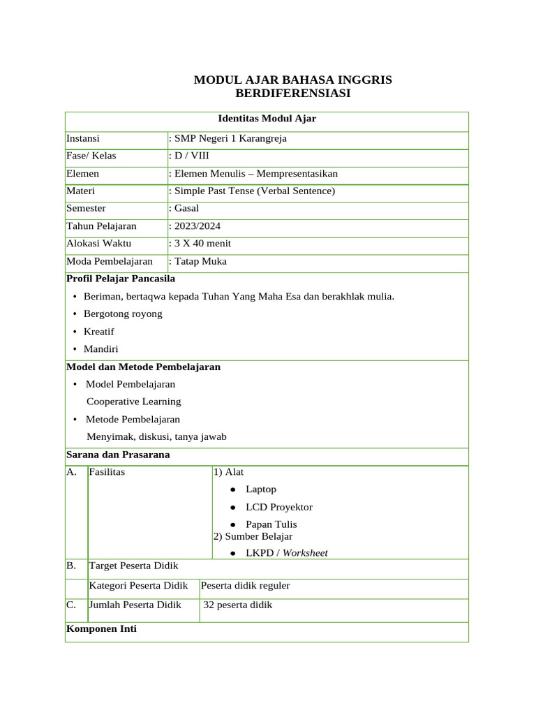 Modul Ajar 8 Simple Past Tense | PDF