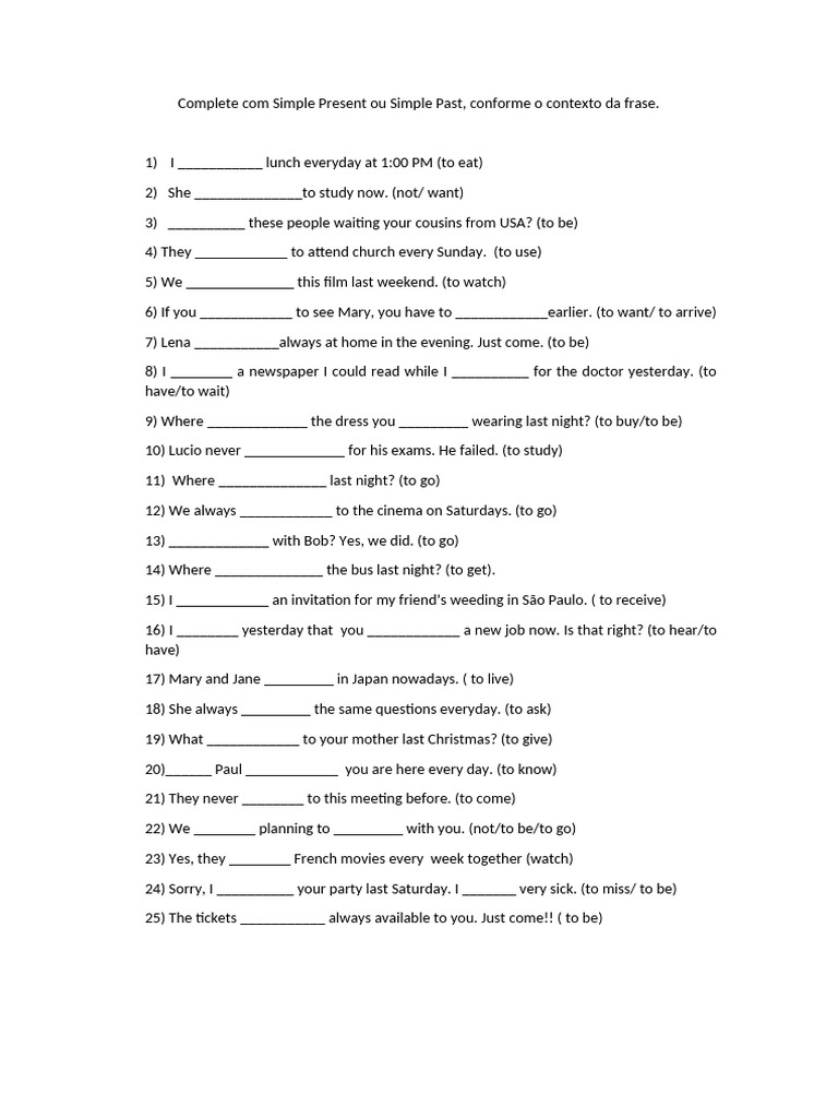 Simple Present or Simple Past | PDF