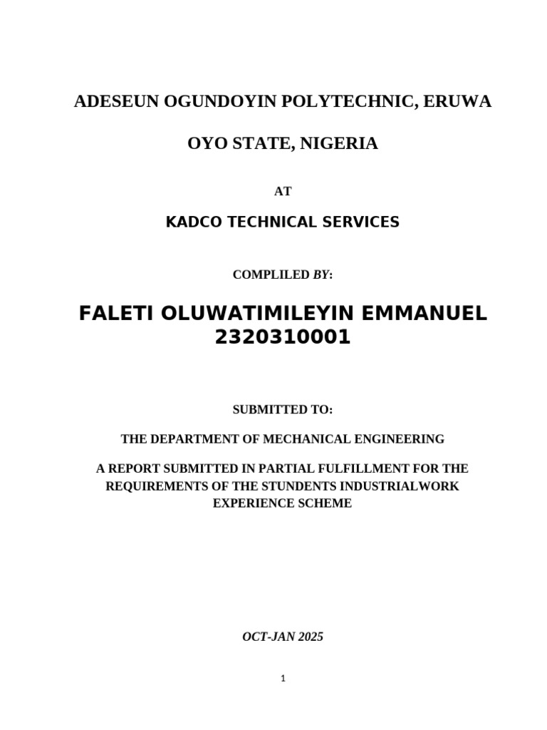 Mechanical Engineering Field Report | PDF | Internal Combustion Engine ...