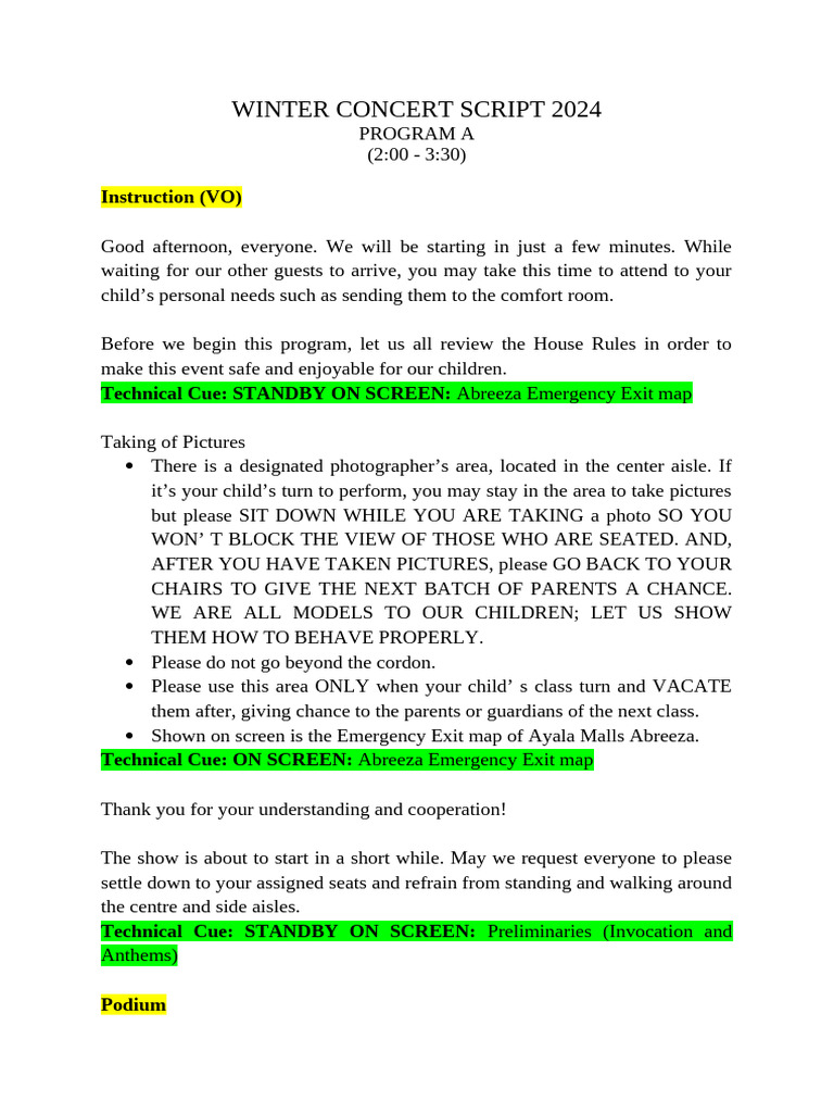 Winter Concert Script 2024 | PDF