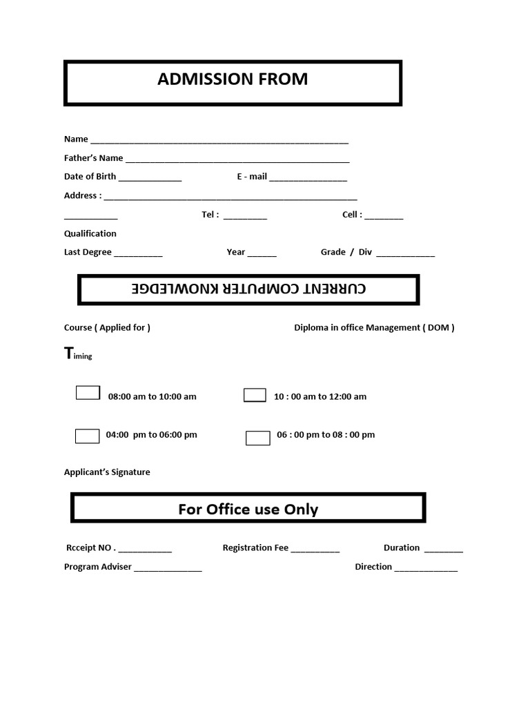 Admission Form for Diploma in Office Management | PDF