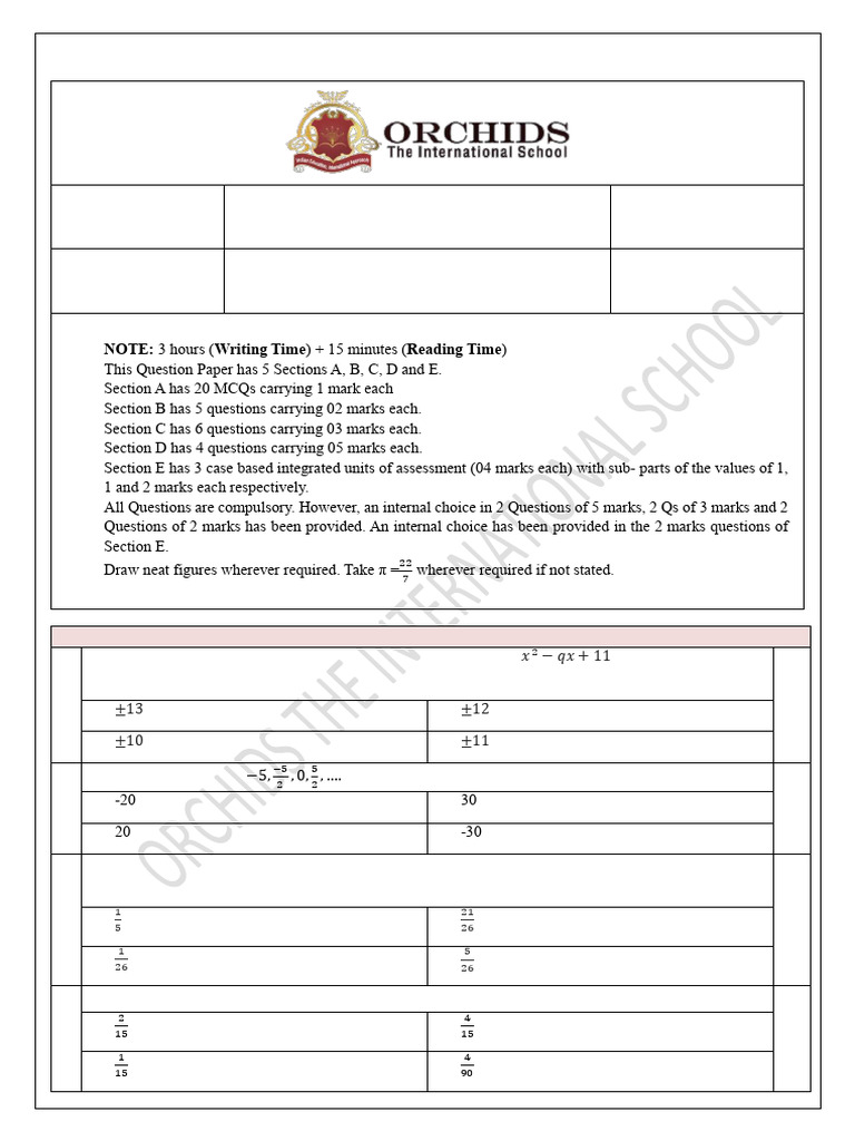 Grade X Mathematics Exam Paper 2024-25 | PDF | Circle | Area