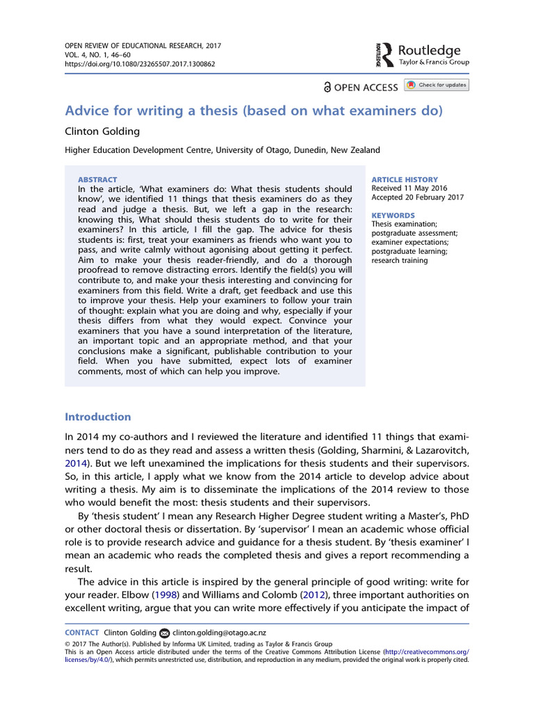 Advice For Writing A Thesis (Based On What Examiners Do) | PDF | Thesis ...