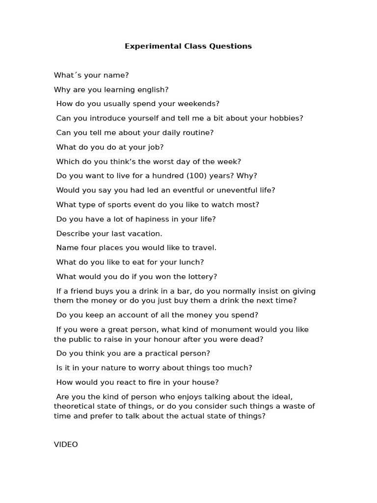 Experimental Class Questions | PDF