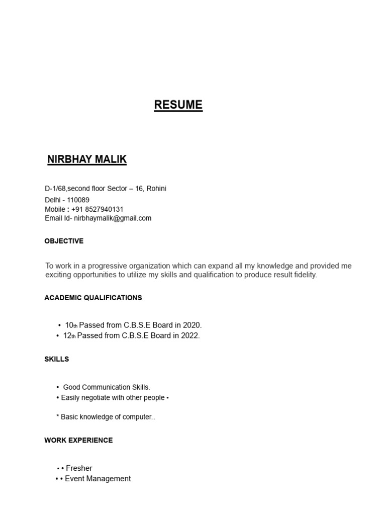 Nirbhay Malik Resume 2024 | PDF