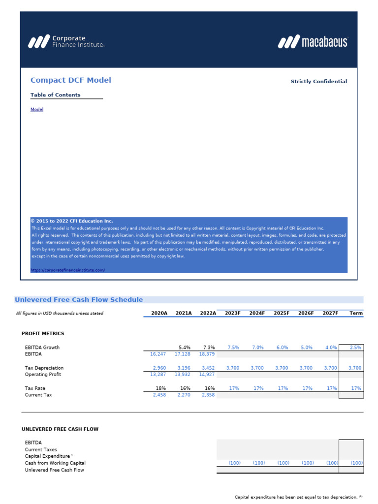 Compact DCF Model: Strictly Confidential | PDF | Cost Of Capital | Business