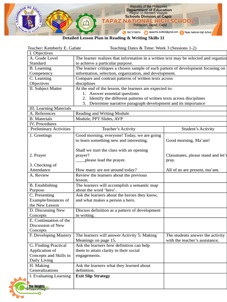Q3 - W3 | PDF | Teachers | Lesson Plan