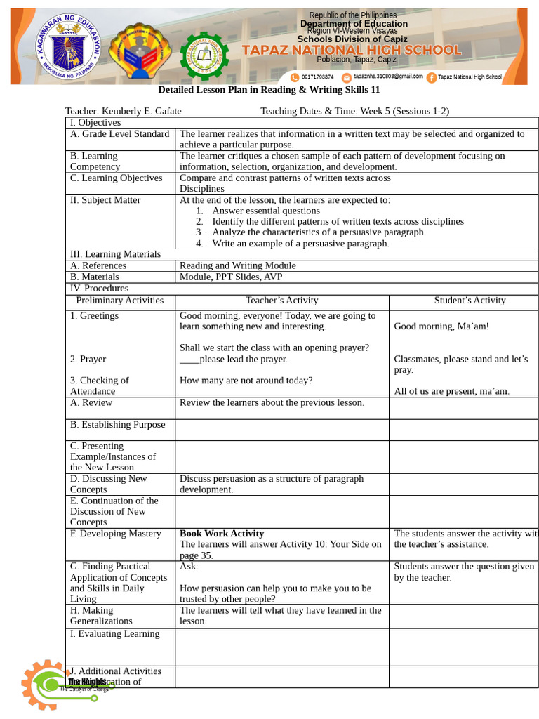 Q3 - W5 | PDF | Teachers | Lesson Plan