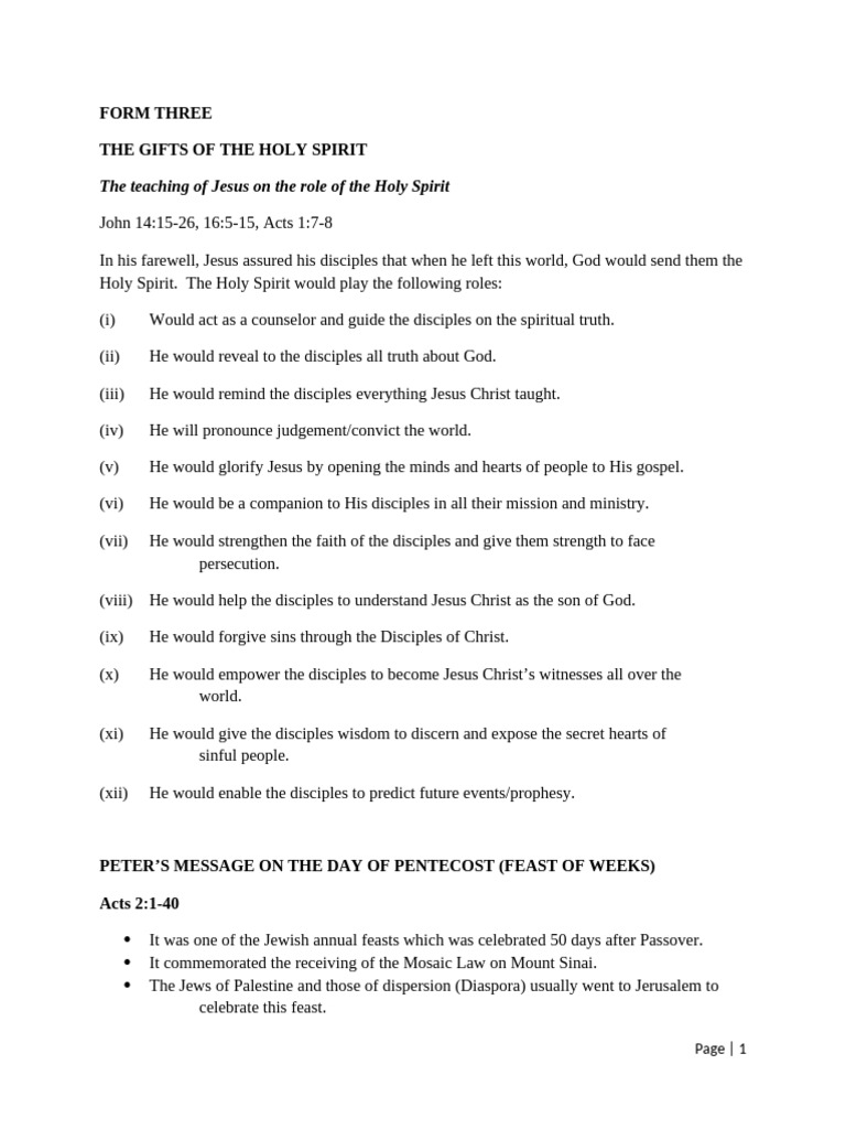 Cre Form Three Notes | PDF | Spiritual Gift | Jesus