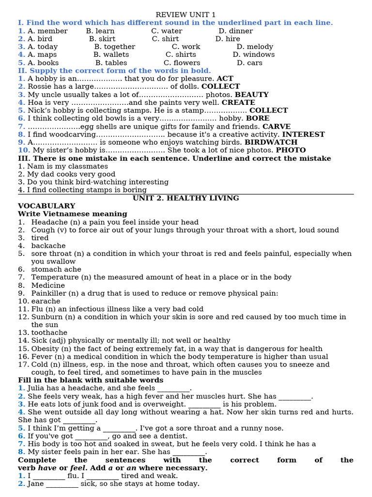 REVIEW UNIT 1 & 2 | PDF | Common Cold | Diseases And Disorders
