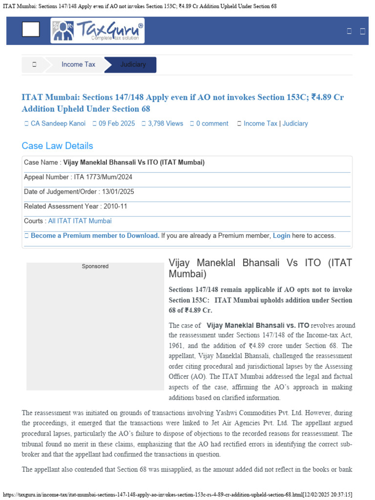 ITAT Mumbai Ruling on Sections 147/148 | PDF | Taxes | Futures Contract