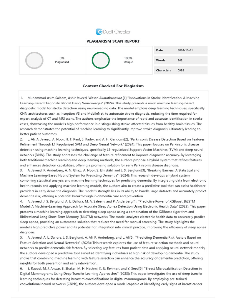 Duplichecker Plagiarism Report | PDF | Deep Learning | Machine Learning