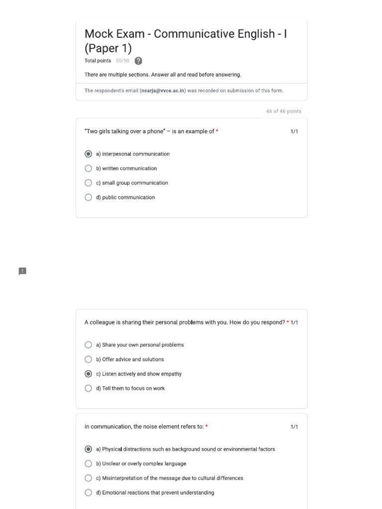 Mock Exam - Communicative English - I | PDF
