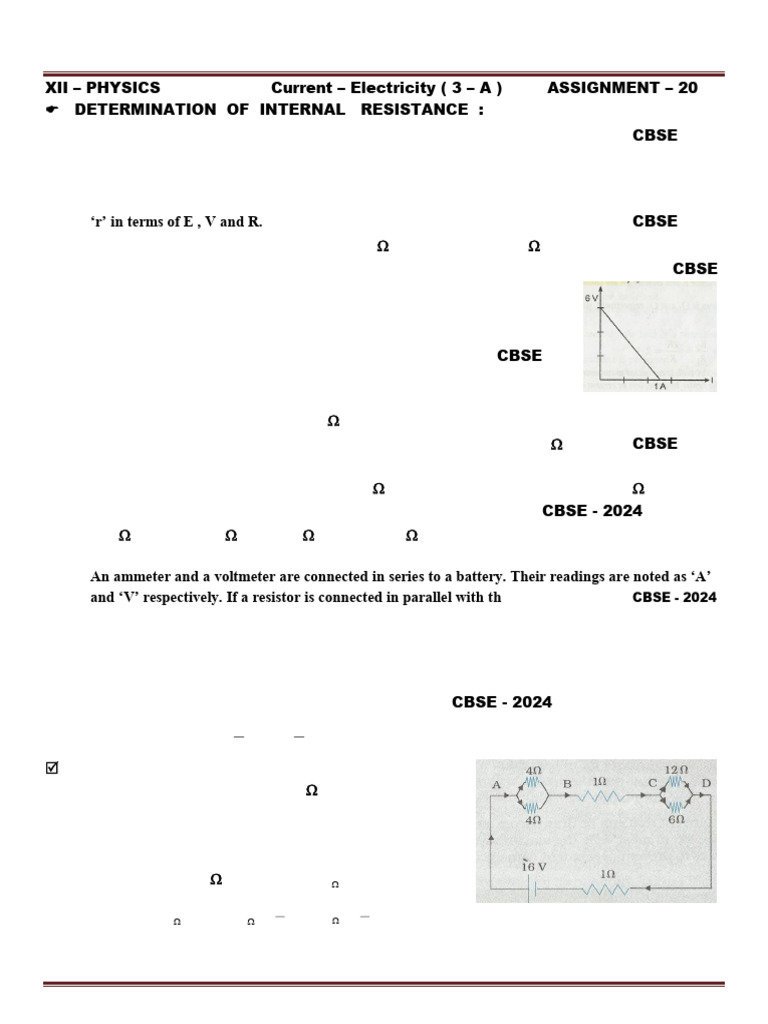 3(a) - 2024 - Current Electricity - Assignment - 20 | PDF | Voltage | Series And Parallel Circuits