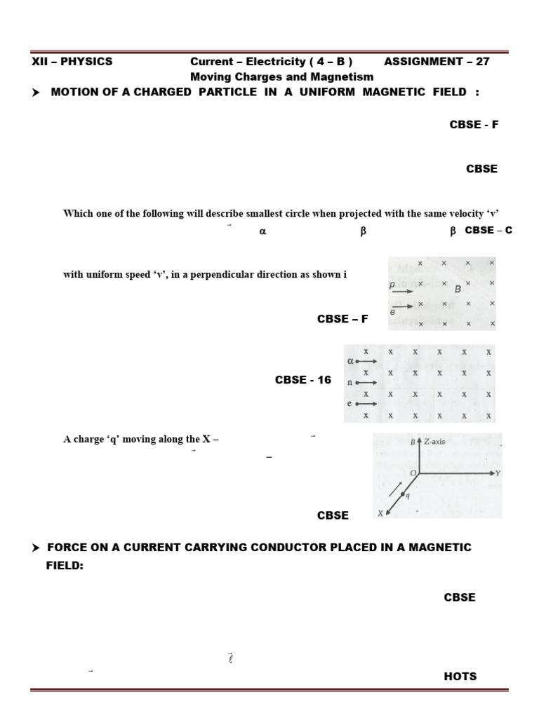 4 (B) - 2024 - Moving Charges & Magnetism - Assignment - 27 PDF | PDF | Magnetic Field | Electron