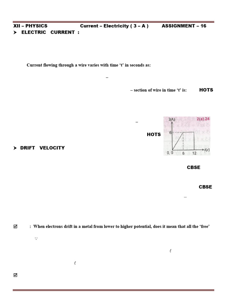 3 (A) - 2024 - Current Electricity - Assignment - 16 | PDF | Electrical Resistivity And ...