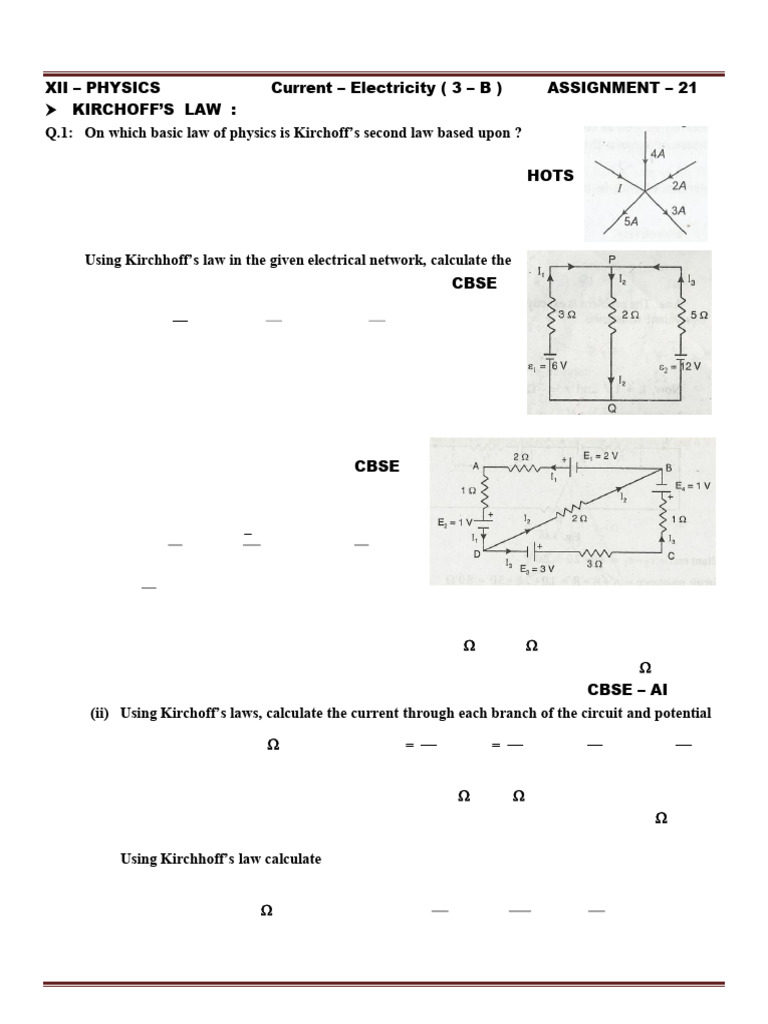 3(b) - 2024 - Current Electricity - Assignment - 21 | PDF | Series And Parallel Circuits | Quantity