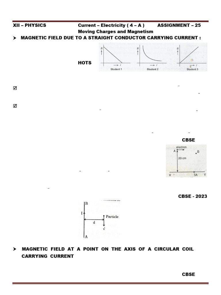 Physics Assignment for CBSE Students | PDF | Magnetic Field | Rotation