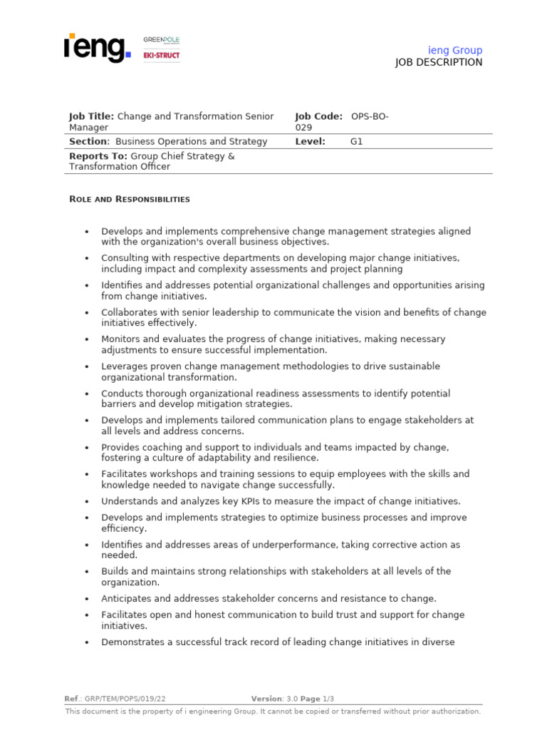TEM 019 - Job Description - Change and Transformation Senior Manager ...