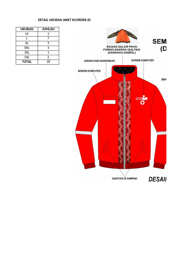 Detail Ukuran Jaket Kuorder - Id | PDF