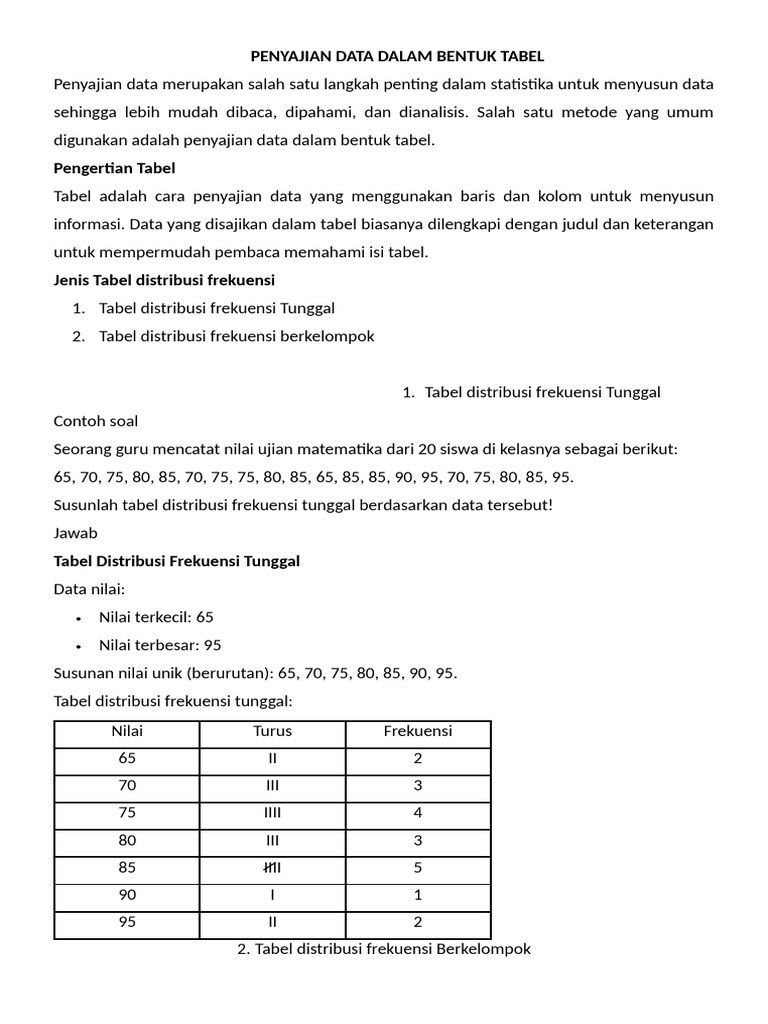 Penyajian Data dalam Tabel Statistika | PDF