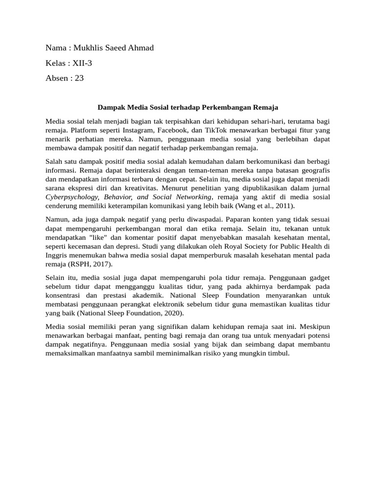 Dampak Media Sosial Terhadap Perkembangan Remaja | PDF