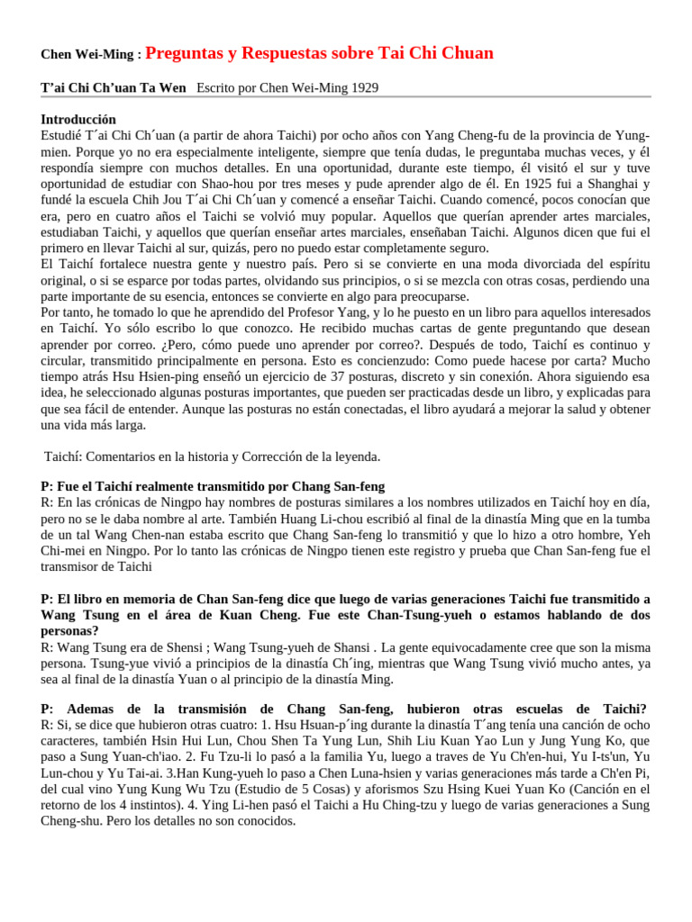 Chen Wei Preguntas Respuestas Taichi | PDF | Tai Chi