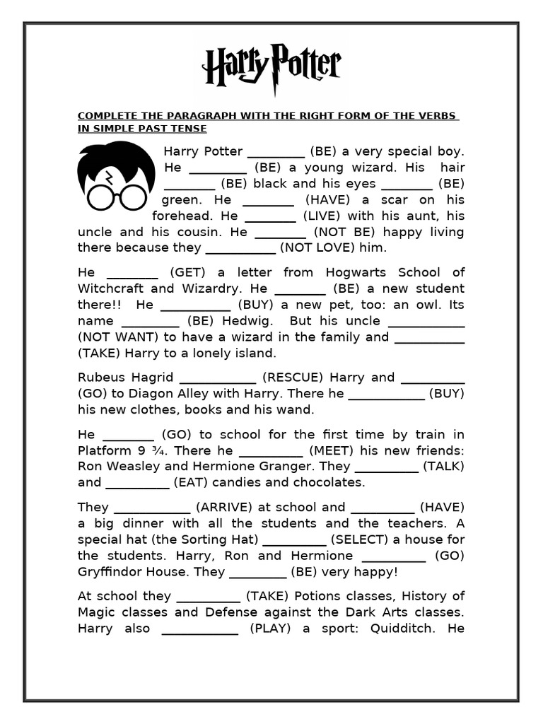 Simple Past Tense Harry Potter Worksheet Templates Layouts - 102364 ...
