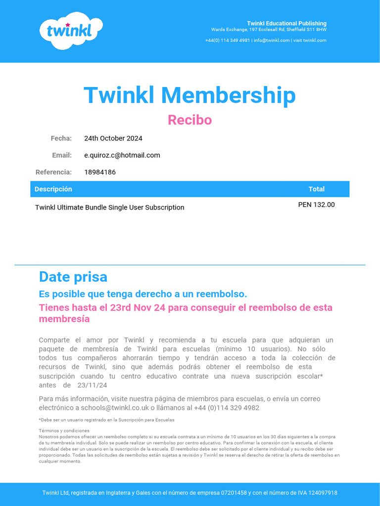Recibo Twinkl | PDF