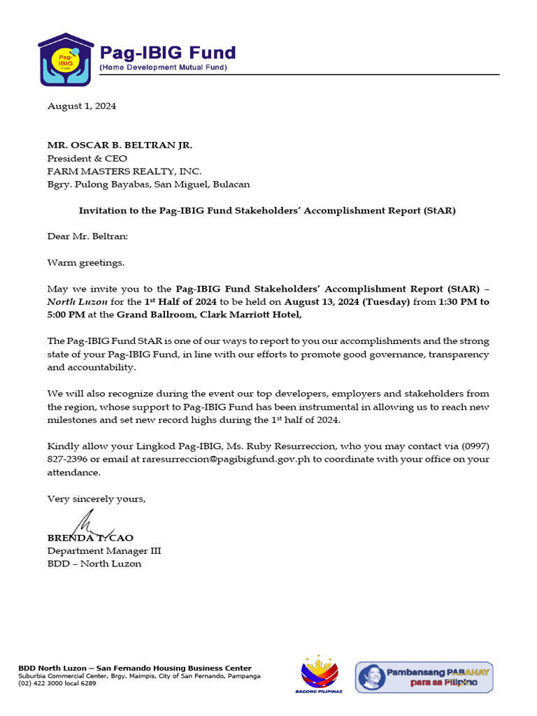 6. Letter of Invitation - Pag-IBIG Fund Stakeholders' Accomplishment ...