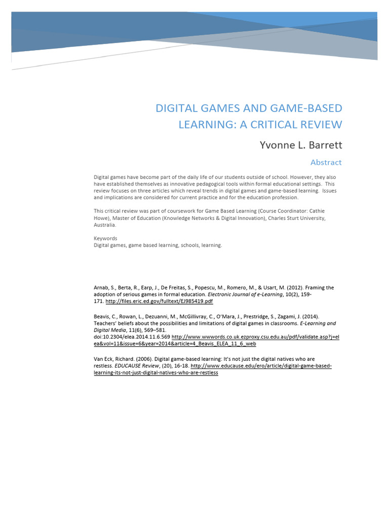 Digital_games_and_game_based_learning | PDF | Teachers | Learning