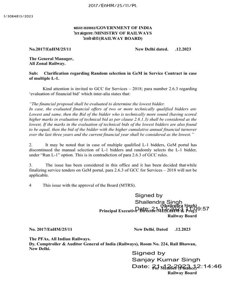Letter To All ZRs On Clarification Regarding Random Selection in GeM in ...